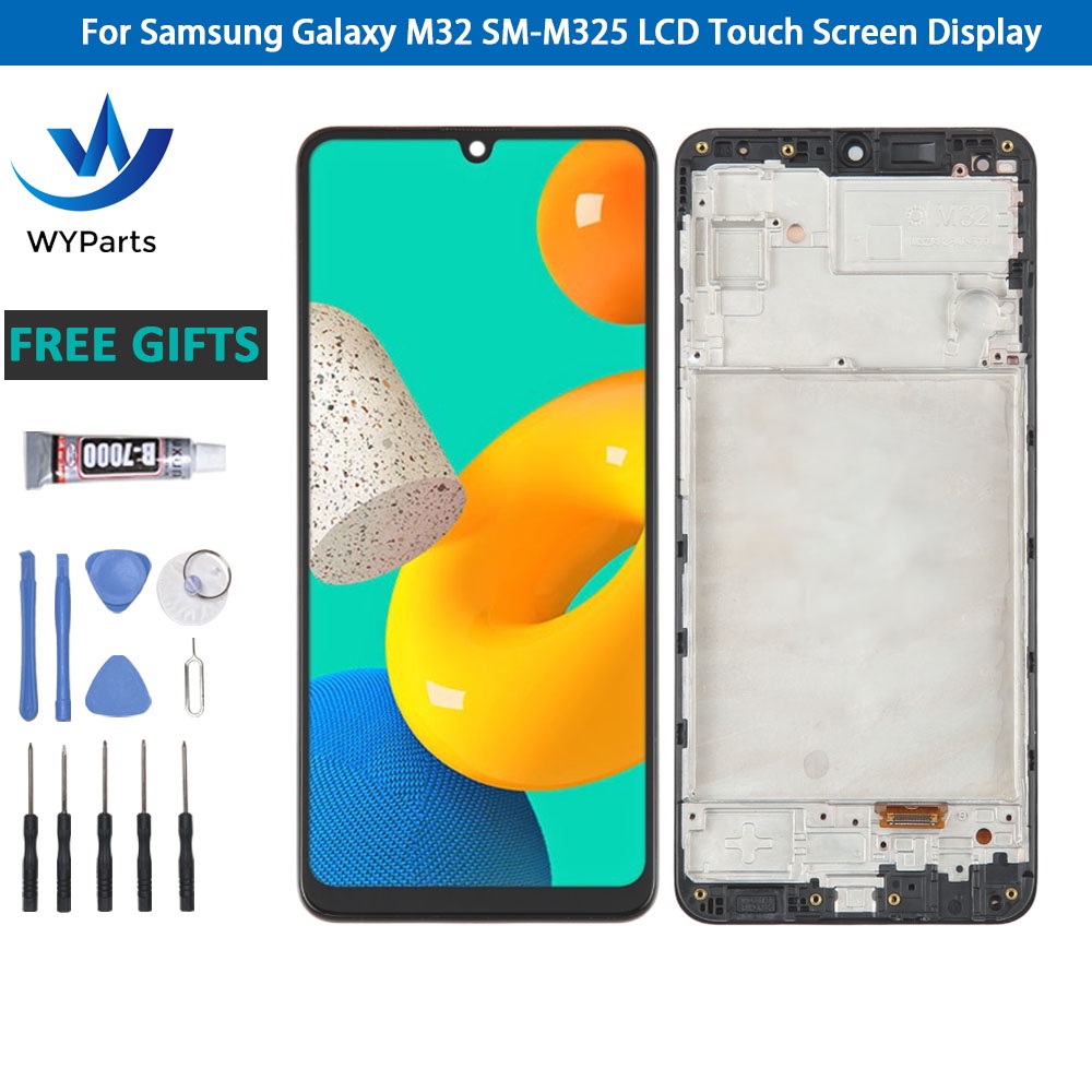 Oled หน้าจอ LCD สําหรับ Samsung Galaxy M32 SM-M325 Digitizer ประกอบเต็มรูปแบบ พร้อมกรอบซ่อม ...