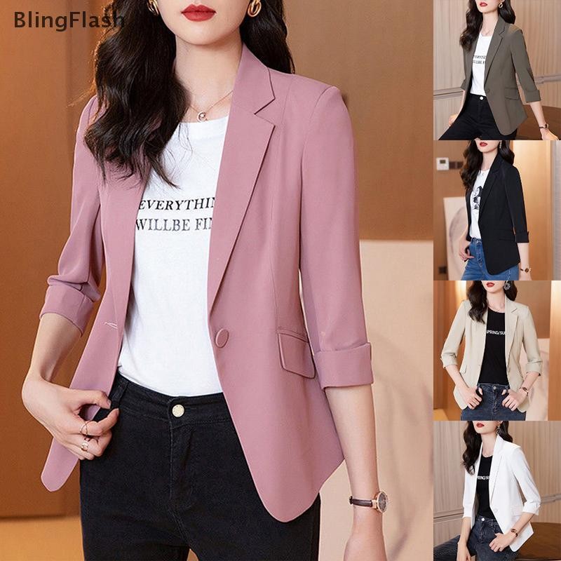 [BlF] Blazers สีทึบ Elegant Blazer Casual บางผู้หญิงแจ็คเก็ต V คอเสื้อสูทสํานักงาน [FH] | Shopee ...