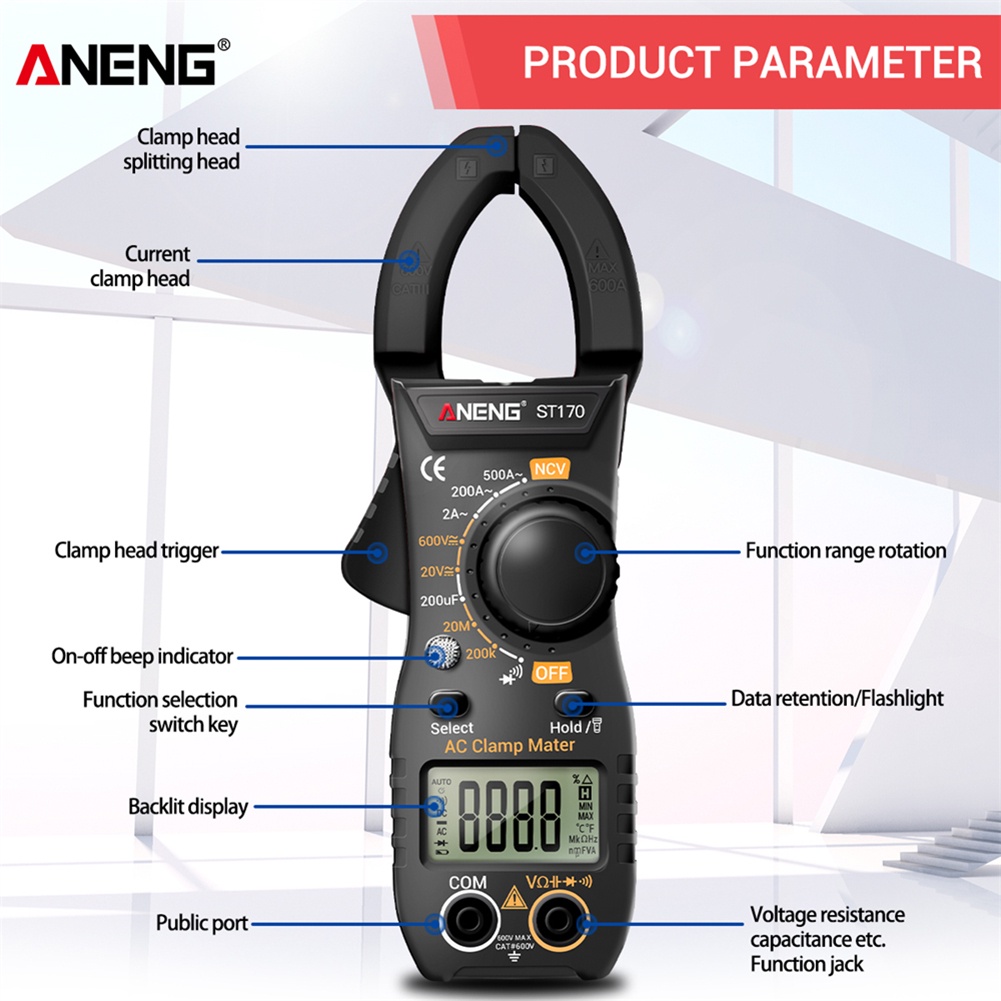แคลมป์มิเตอร์ดิจิตอล ANENG ST170/ST180/AT619 Digital Clamp Meter DC ...
