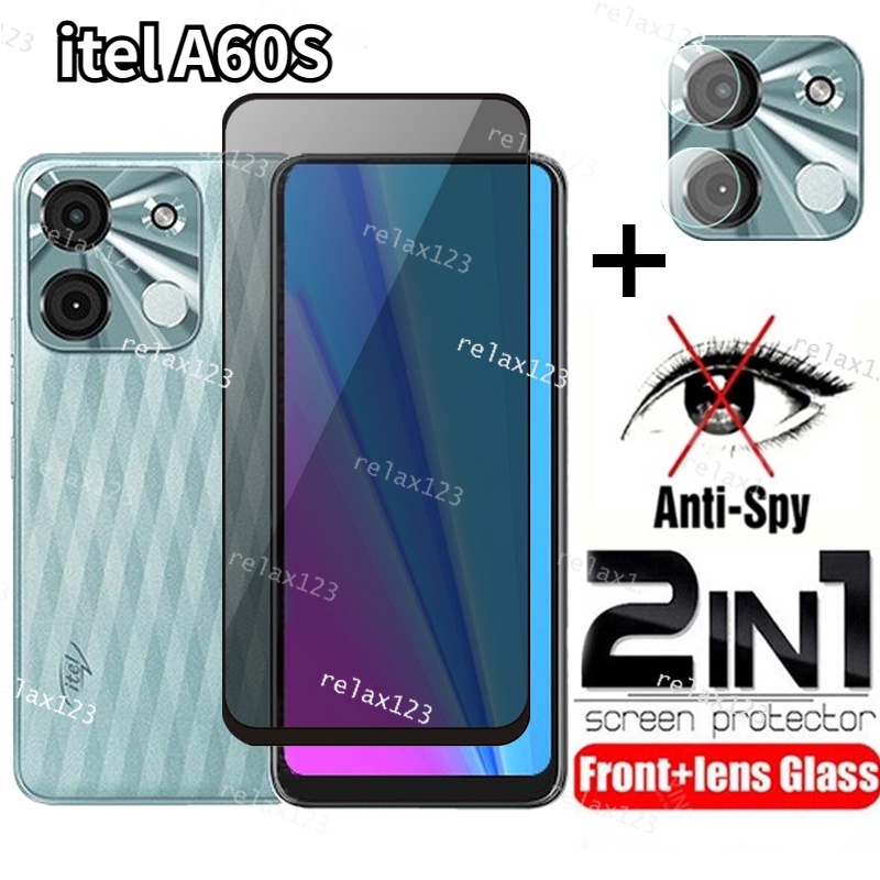 2in1 ฟิล์มกระจกนิรภัยกันรอยหน้าจอ กันส่อง สําหรับ itel A60S itelA60S A ...