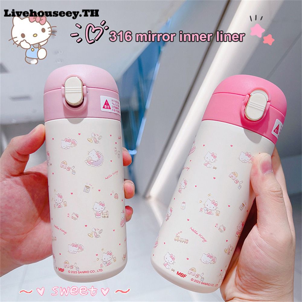 Livehouseey 400ml Kawaii Hello Kitty กระติกน้ำร้อนถ้วยสูญญากาศแบบพกพาสำหรับเด็ก 316 แก้วสแตนเลส ...