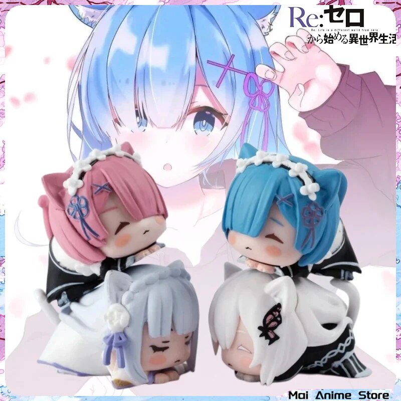 Re Zero Kawaii Anime Figure Rem Ram Emilia Echidna Action Figures Cat ...