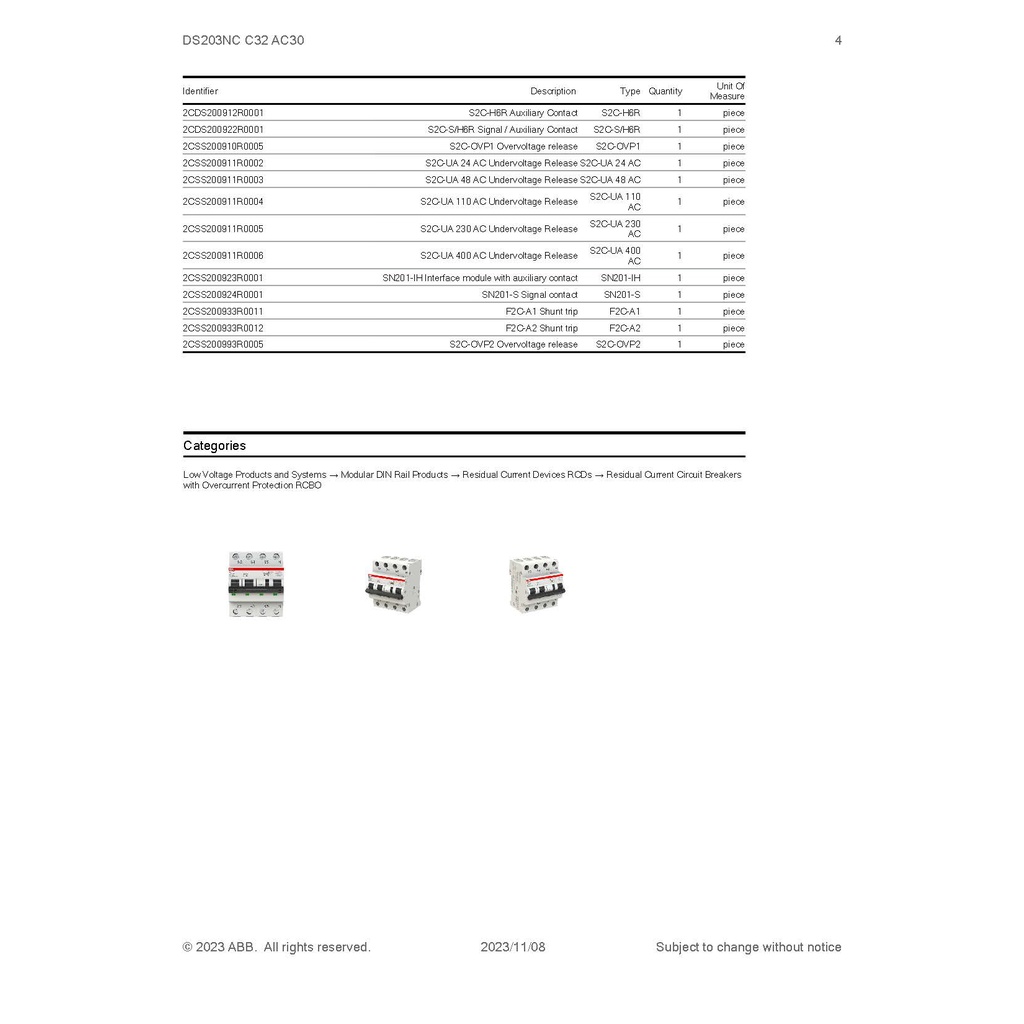 ABB อุปกรณ์ป้องกันไฟรั่วไฟดูด (RCBO) และกระแสไฟเกิน, 3P+N, 30mA, 32A ...
