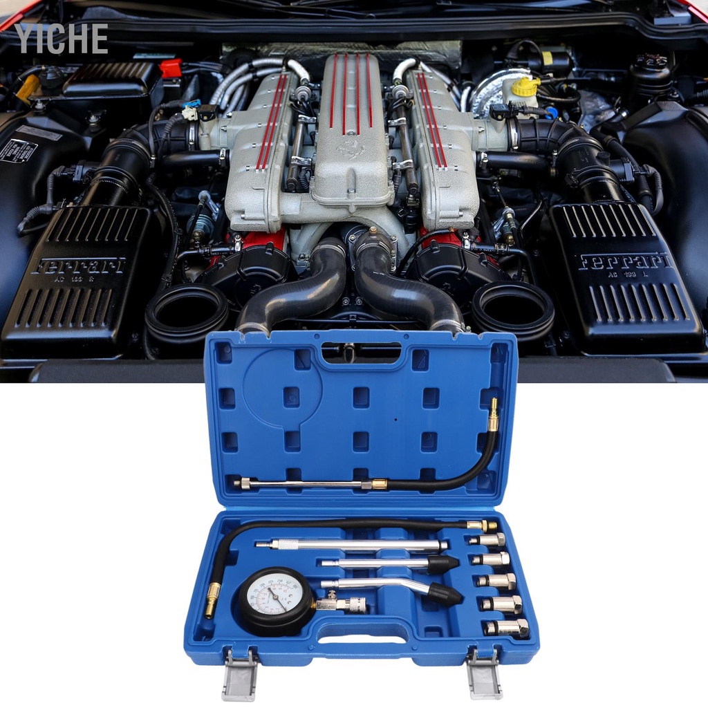 YiChe ชุดทดสอบแรงอัดกระบอกสูบ 17 ชิ้น 0-300PSI เครื่องยนต์ UVinersal ...