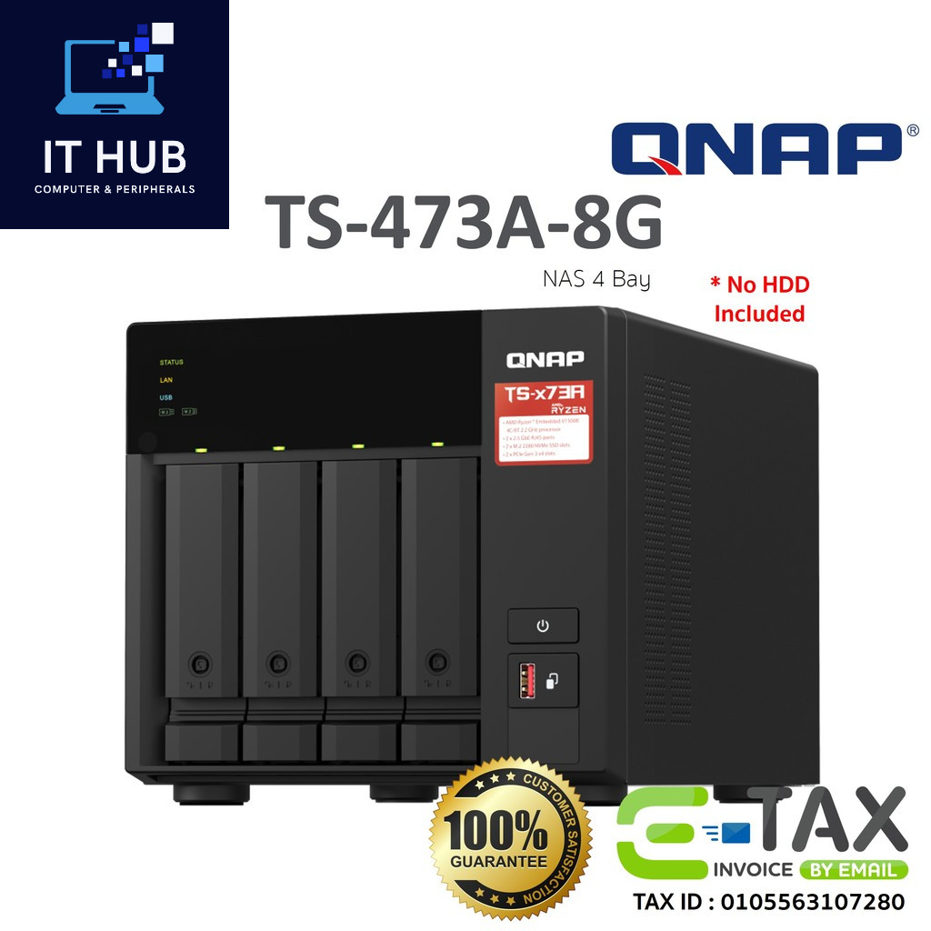 QNAP TS-473A-8G NAS อุปกรณ์เก็บข้อมูลบนเครือข่าย (HDD 6-Bay AMD Ryzen 4-core, 8G) สินค้าประกัน ...
