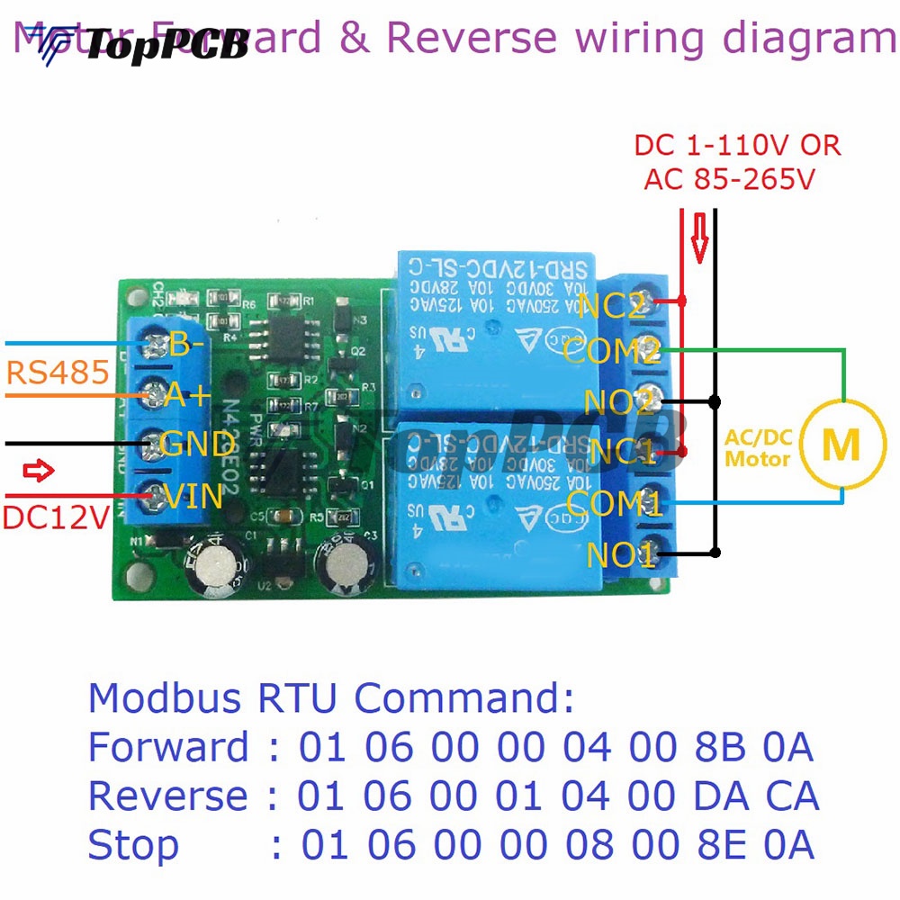 โมดูลรีเลย์มอเตอร์ขยายเอาท์พุต PLC 12V DC 2ch RS485 Modbus RTU UART ...