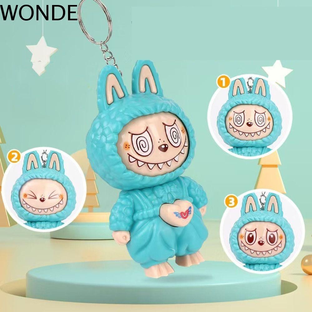 Wonde Labubu ตุ๊กตาเปลี่ยนหน้า,พร้อมพวงกุญแจ 3 Facial Labubu Face ...