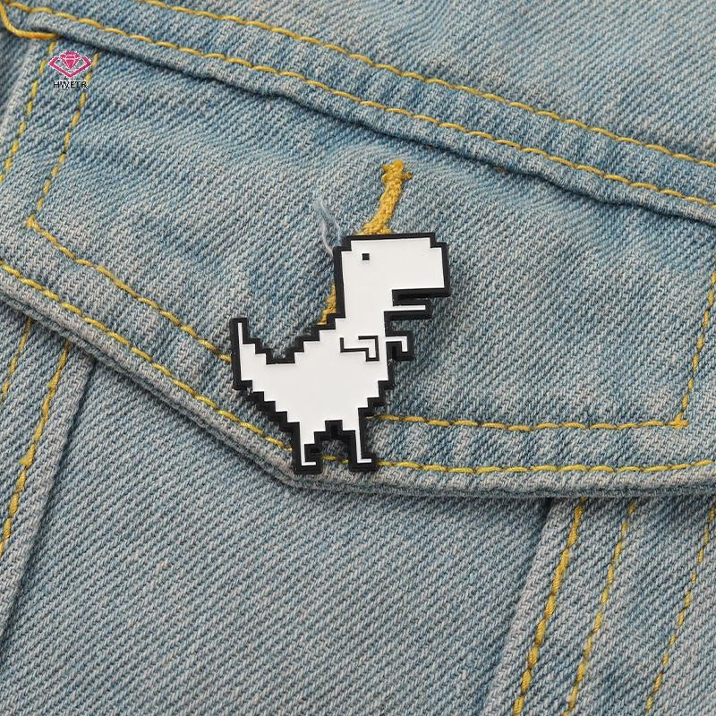 Hwetr Creative Retro สัตว์ไดโนเสาร์เคลือบเข็มกลัดพิกเซลเรขาคณิต T-Rex ...