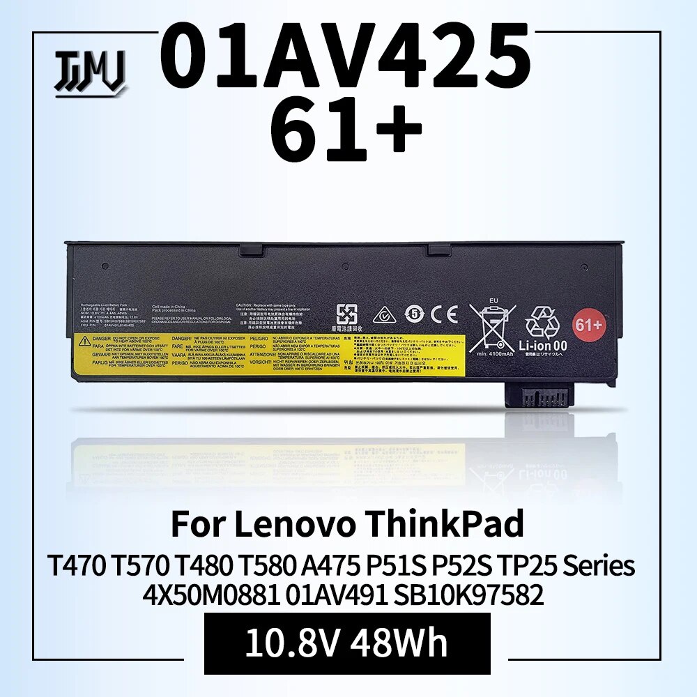 แบตเตอรี่แล็ปท็อป 01AV425 61+ Lenovo ThinkPad T470 T570 T480 T580 A475 ...