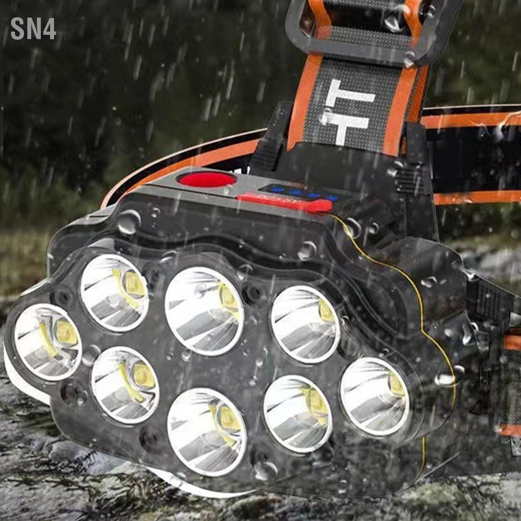 SN4 ไฟฉายคาดศีรษะกันน้ำ USB ชาร์จ Super Bright 8 ไฟ LED ไฟหน้าแบบชาร์จไฟได้สำหรับ Nightwalk เดิน ...