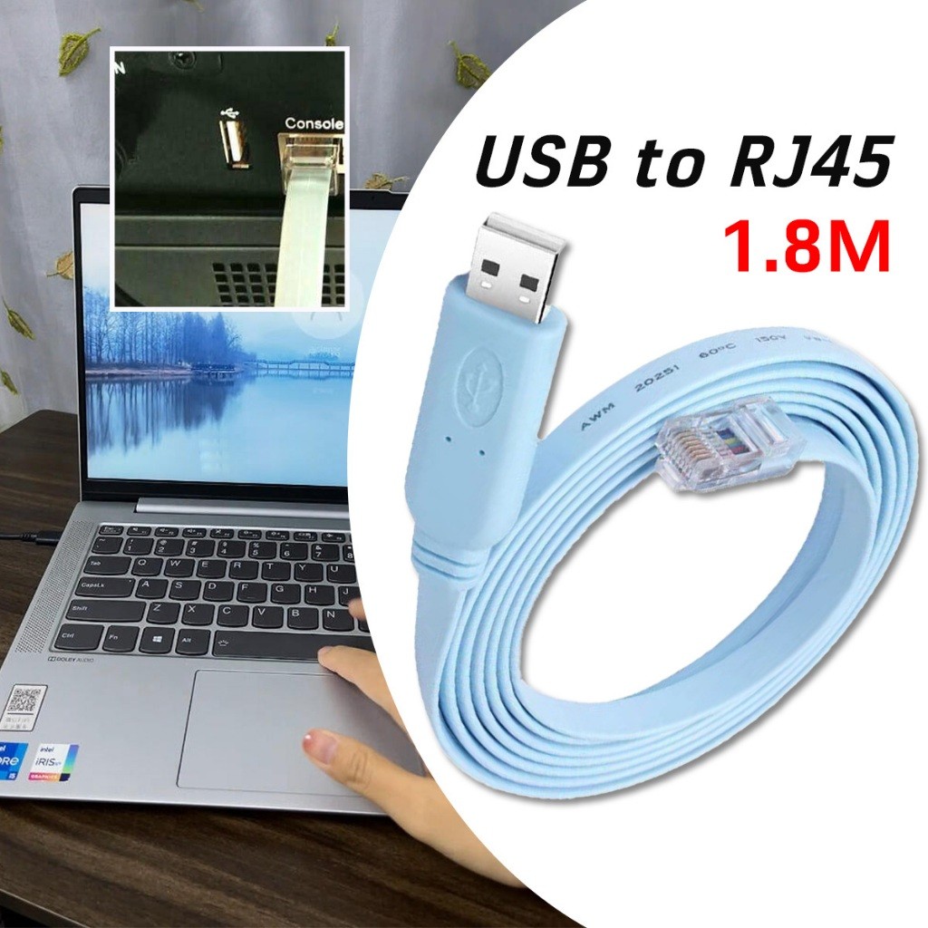 USB To RJ45 Cisco Console Cable สายยาว1.8m สีน้ำเงิน สายเคเบิลคอนโซลสำหรับเราเตอร์ ขนาดพกพา ...