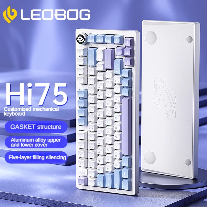 Leobog Hi75 คีย์บอร์ดอะลูมิเนียม CNC 75 พร้อมปะเก็น สวิตช์ไม้ สีเทา RGB ...