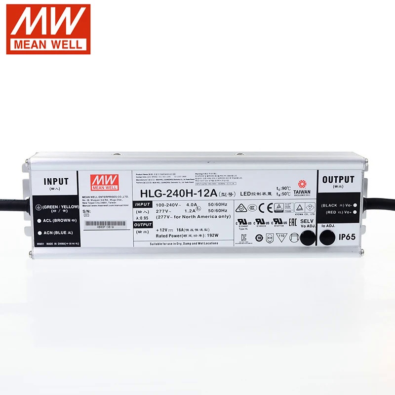 Mean WELL หม้อแปลงพาวเวอร์ซัพพลาย LED HLG-240H-12A 12V 110V 220V AC เป็น 12V DC 16A 192W กันน้ํา ...