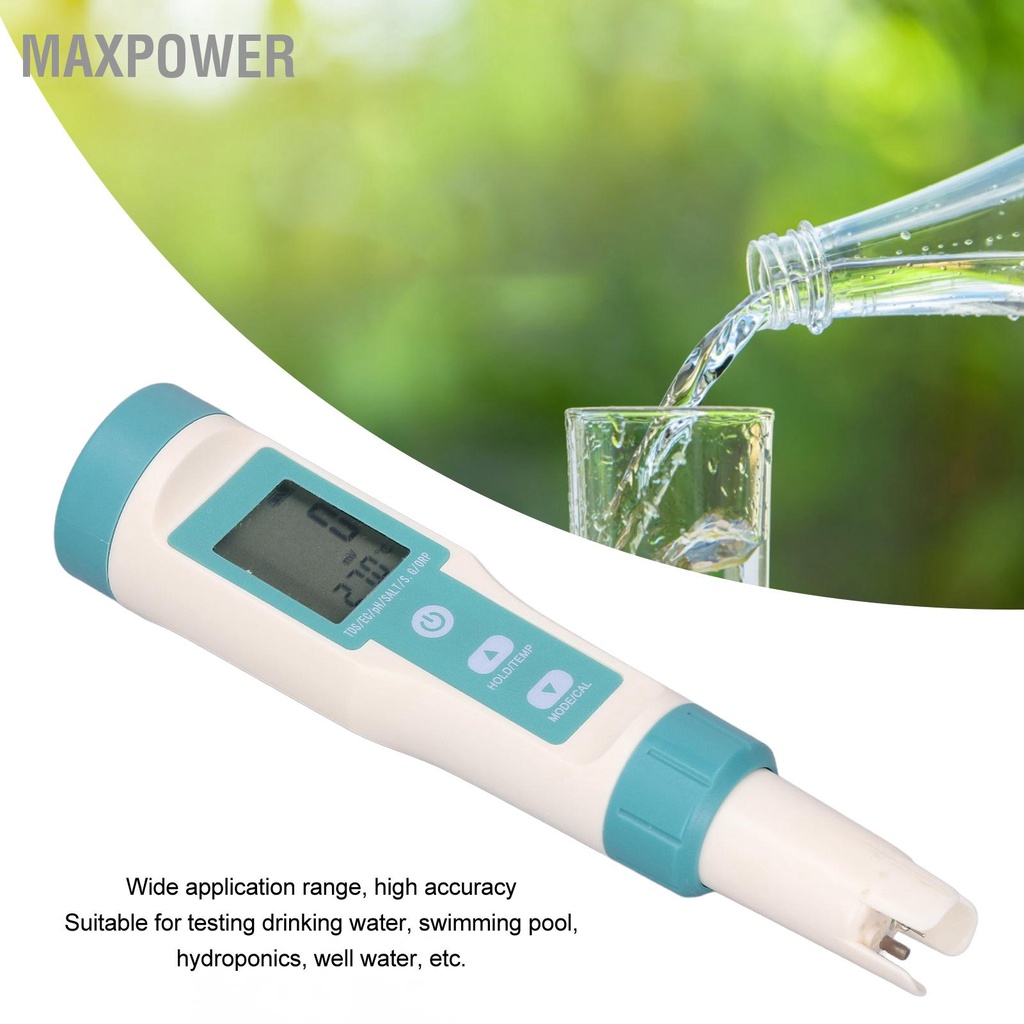 Maxpower 6 in 1 Water Quality Tester PH EC TDS SALT SG ORP Test Pen ...