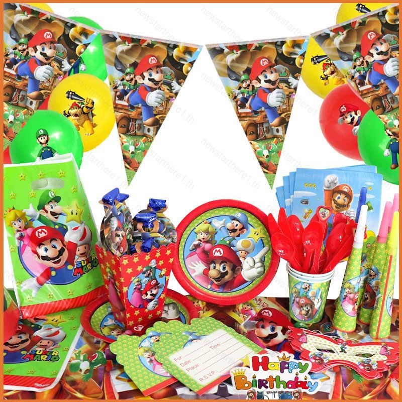 Jason Super Mario Party ตกแต่งผ้าปูโต๊ะชุดวันเกิดแบนเนอร์เค้กการ์ดบน ...