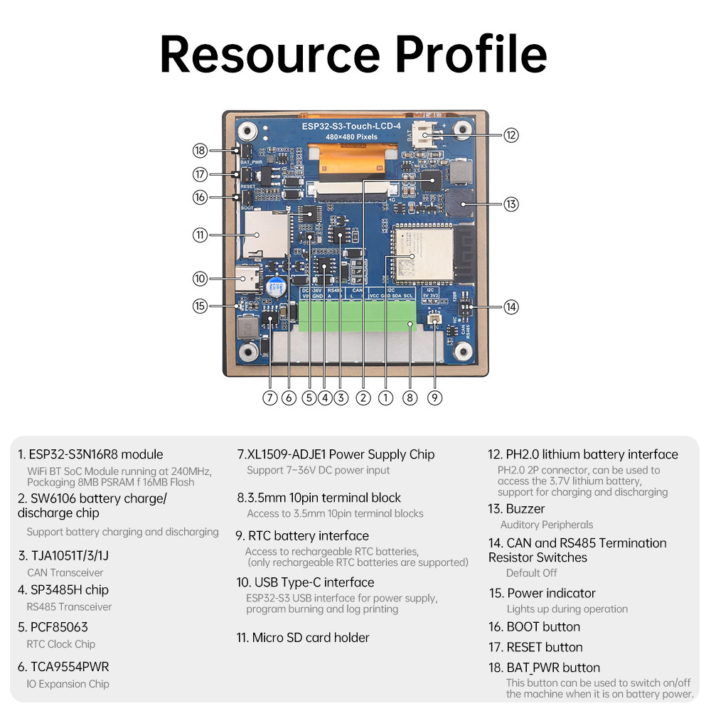 Pcbfun Esp32 S3 Touch Lcd 4 Esp32 S3 หน้าจอสัมผัสแบบ Lcd ขนาด 4 นิ้ว 32 Bit Lx7 Dual Core