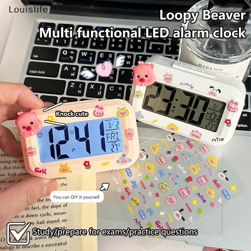 Llph การ์ตูนน่ารักนาฬิกาปลุกสติกเกอร์ Loopy Capybara Hello Kitty ...