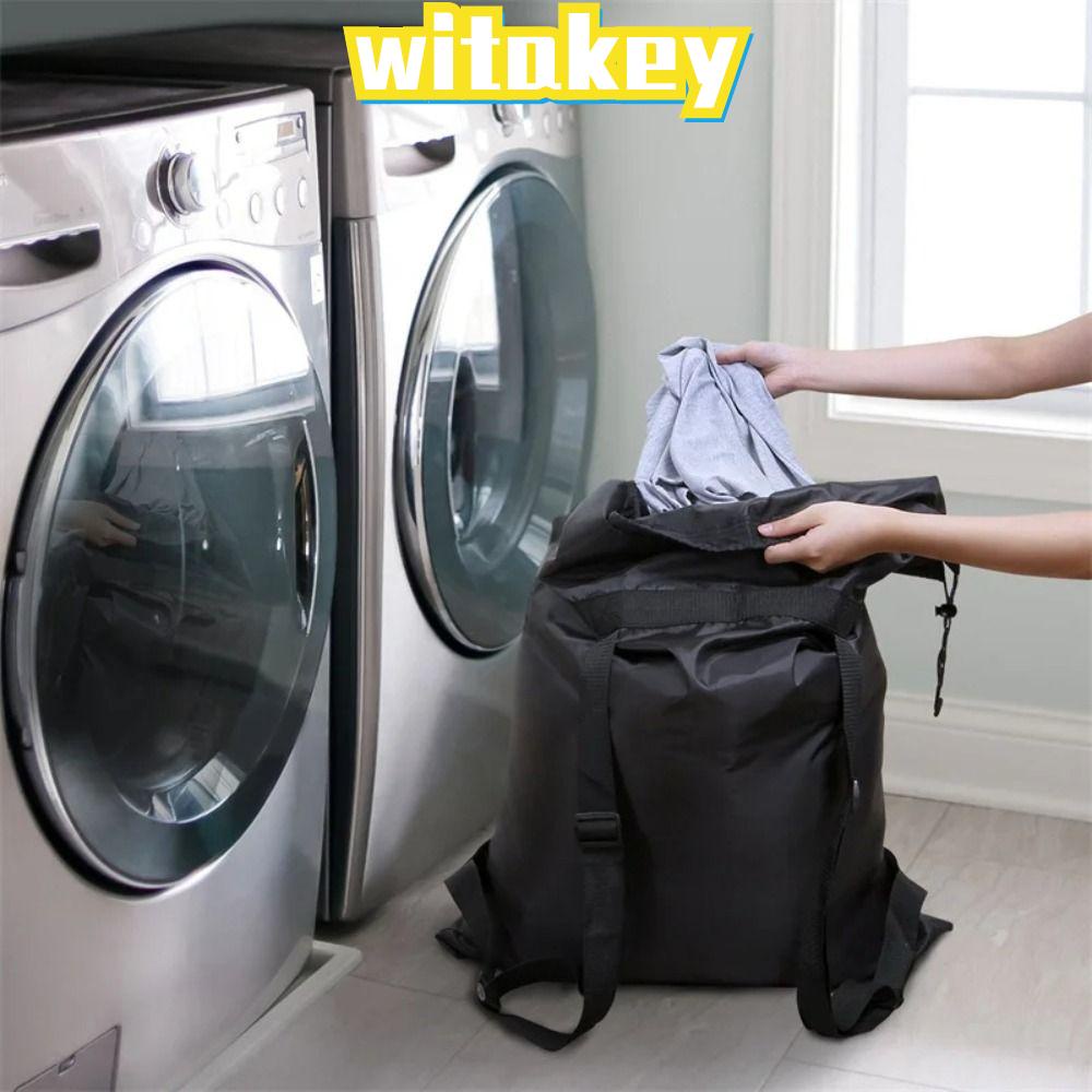 Witakey กระเป๋าซักผ้า กระเป๋าเป้สะพายหลัง โพลีเอสเตอร์ พับได้ สีดํา กันน้ํา อเนกประสงค์ ซักได้ ...
