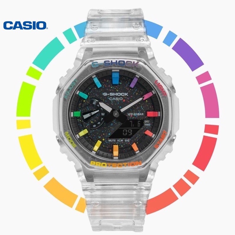 C*asio แปดเหลี่ยมกันน้ํากันกระแทกนาฬิกาผู้ชาย GA 2100 จอแสดงผลเวลาคู่ ...