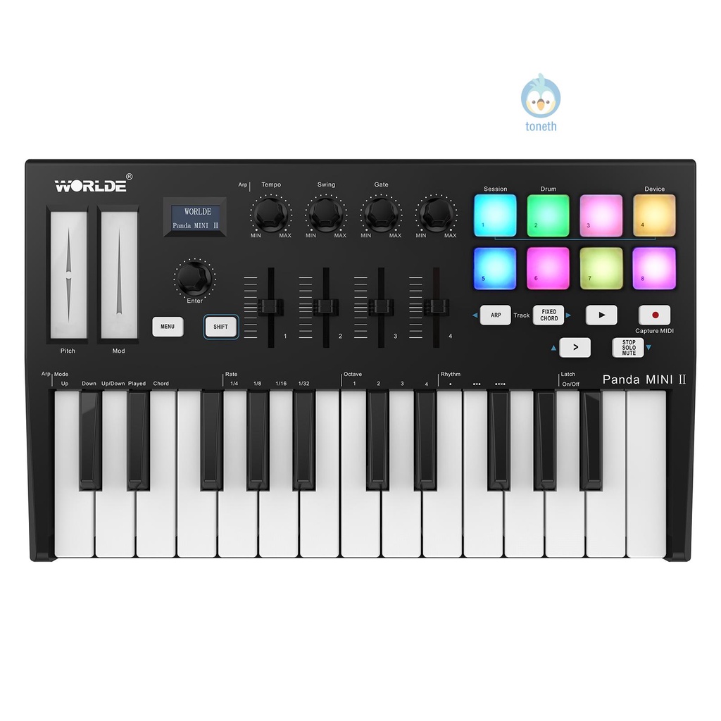 Worlde Panda MINI II ตัวควบคุมคีย์บอร์ด 25 คีย์ USB MIDI พร้อมแผ่นทริก ...