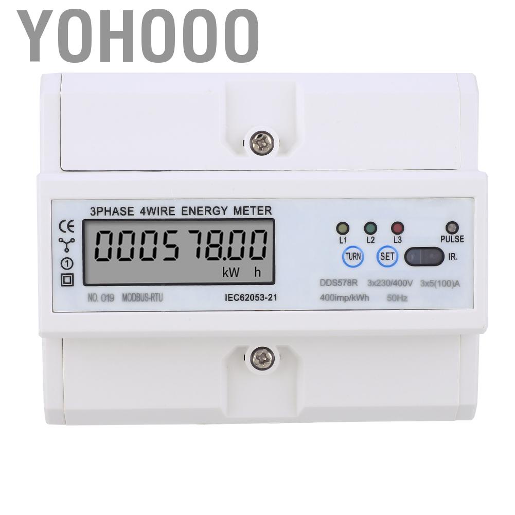 Yohooo 3 Phase 4 Wire Digital LCD KWH Meter DIN Rail Wattmeter Electric ...