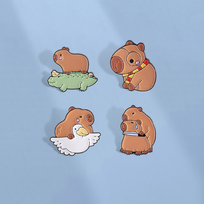 ตลกน่ารัก Capybara Pin เข็มกลัด Kawaii Capy สัตว์เข็มกลัดป้ายโลหะ Pins ...