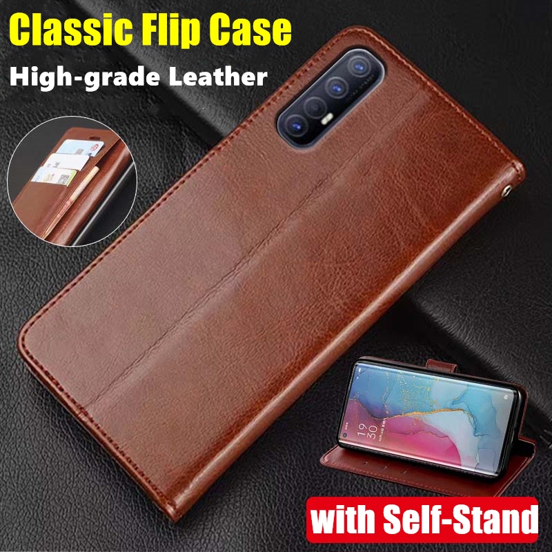 เคสหนังวัวแท้ ฝาพับ พร้อมช่องใส่บัตร ขาตั้ง สไตล์วินเทจ สําหรับ OPPO ...