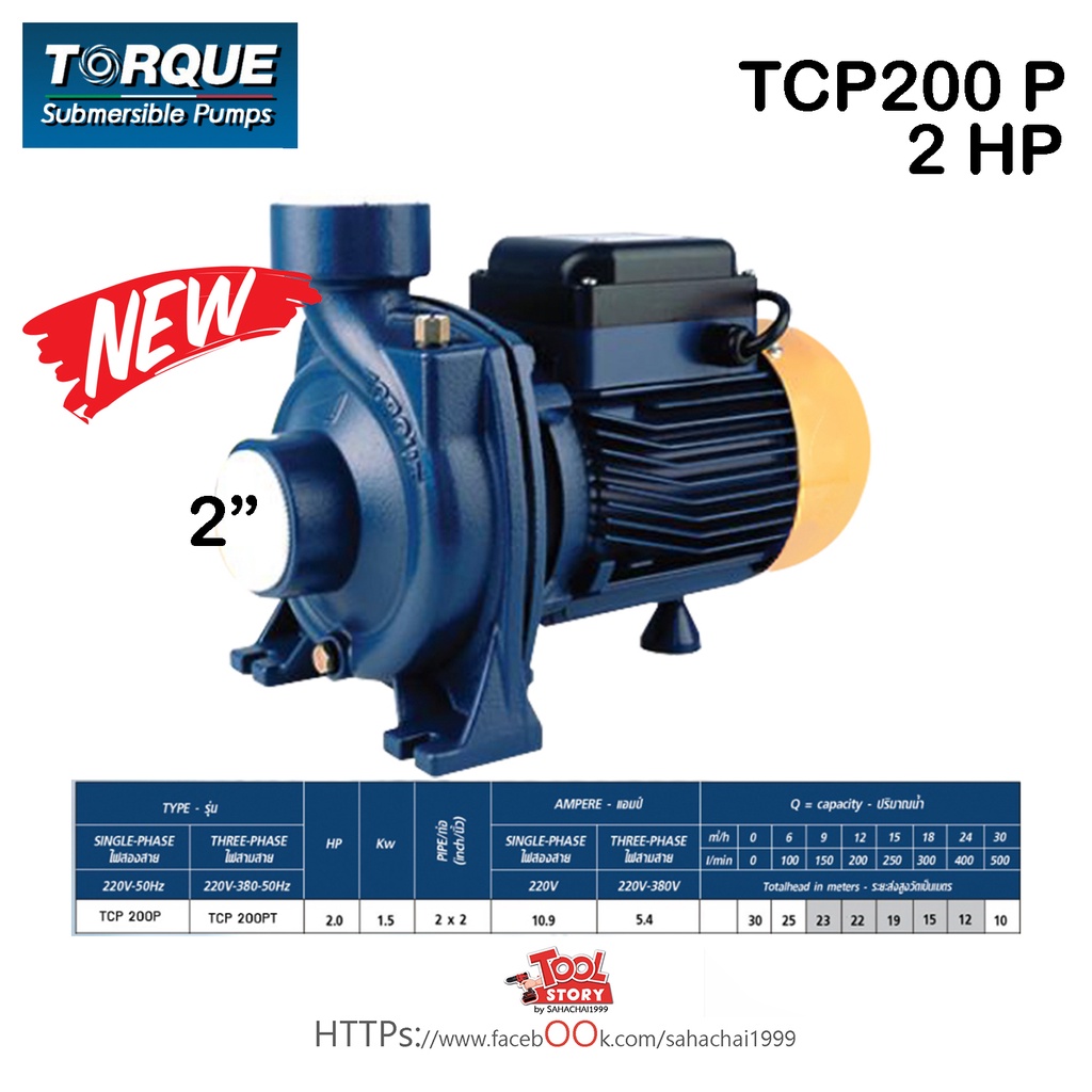 TORQUE ปั๊มน้ำไฟฟ้า รุ่น TCP200P 2HP 2นิ้วx2นิ้ว (แรงสูง) ITALYหน้าหมู ...