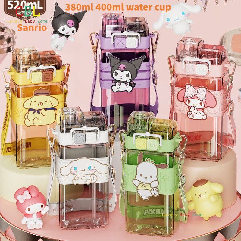 กระติกน้ำเด็ก ขวดน้ํา ถ้วยปากคู่ 520ml 380ml น่ารักถ้วยสี่เหลี่ยม ด้วยฟางกระบอกน้ําเก็บความเย็น ...