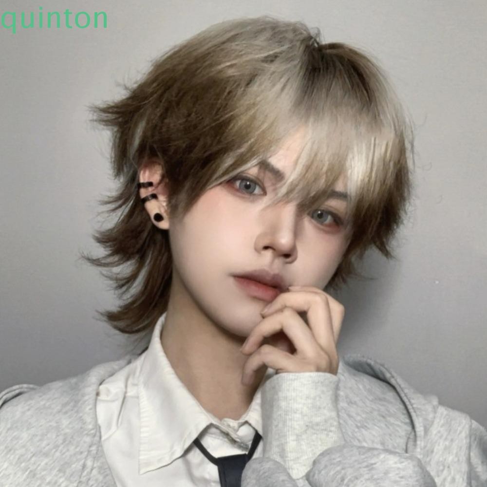 Quinton สีดําและสีเขียวGradient Wigs, Anime Bangs Highlighted สั้นตรงผม ...