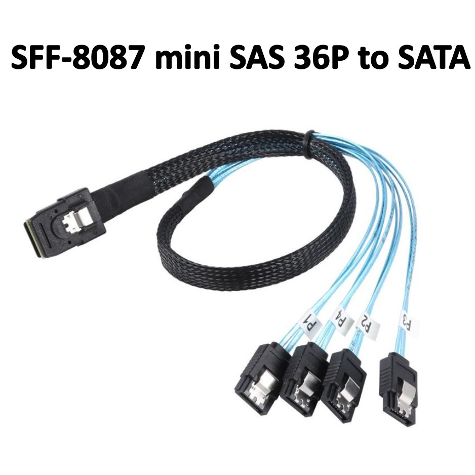 สาย SFF-8087 to SATA , สายเคเบิ้ล Internal Mini SAS 36pin SFF8087 To 4x ...