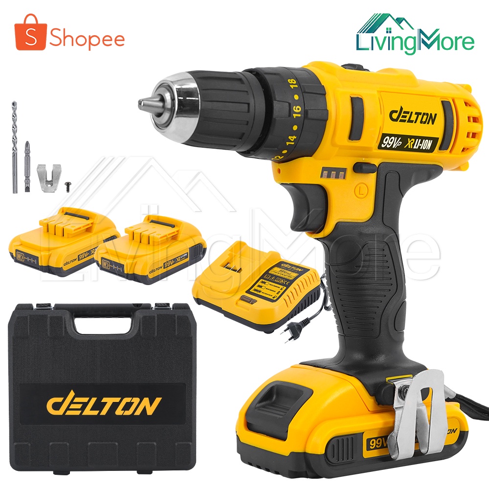 DELTON สว่านไร้สาย สว่านกระแทก 3 ระบบ 99V ทรงพลัง สำหรับงานหนัก สว่านพร้อมแบตเตอรี่ Li-ion 2 ...