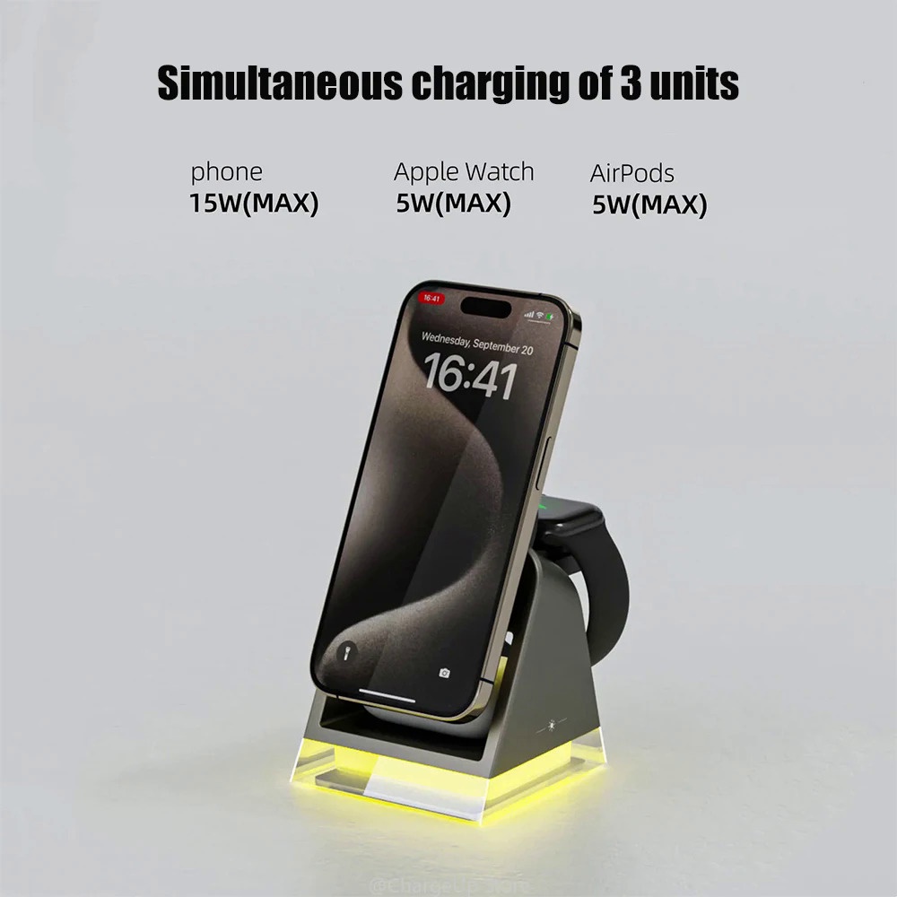 ใหม่ 3 in 1 แท่นชาร์จไร้สาย พร้อมโคมไฟคริสตัลสัมผัส สําหรับ Iphone 12 ...