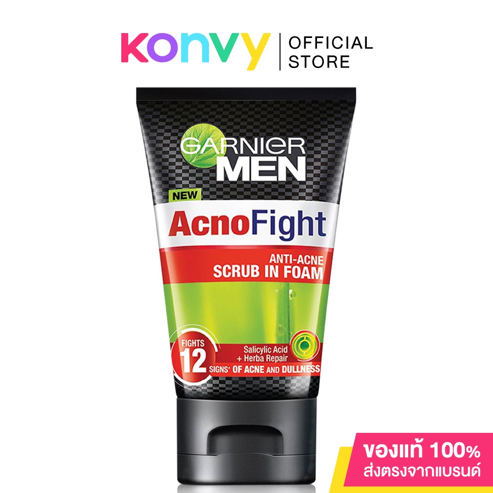 Garnier Men Acnofight 12in1 Anti-Acne Scrub In Foam 100ml การ์นิเย่ โฟม ...