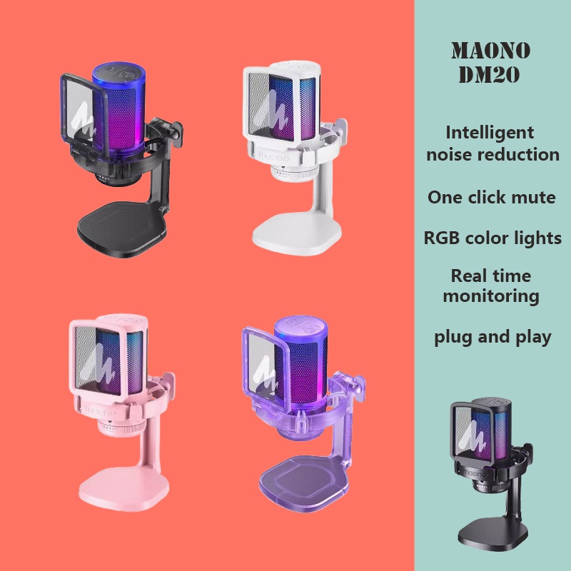 Maono DM20 RGB USB ไมโครโฟนเล่นเกม อัจฉริยะ ตัดเสียงรบกวน เหมาะสําหรับ PC และโทรศัพท์มือถือ สต ...
