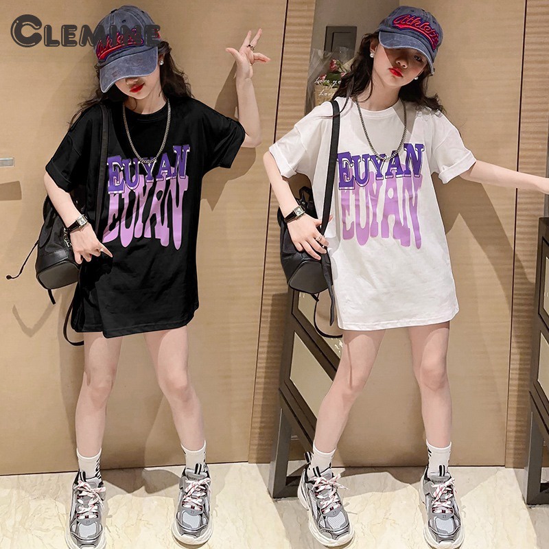 Clemine เสื้อยืด กระโปรงยาวปานกลาง ผ้าฝ้ายแท้ สไตล์ฤดูร้อน สําหรับเด็ก ...