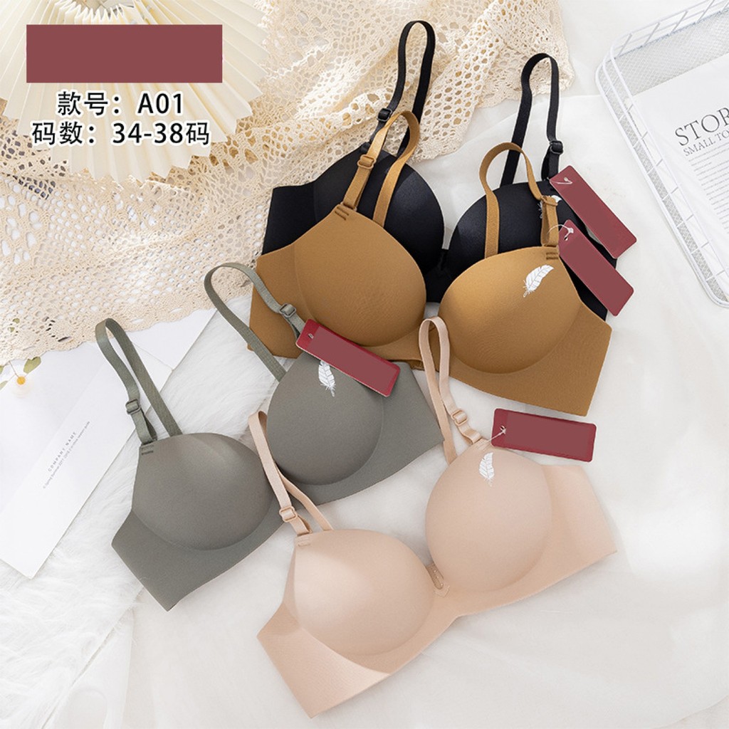 ปรับ Bra Bra ถ้วยหนาชุดชั้นในไร้รอยต่อผู้หญิงหน้าอกเล็ก Push up Big Anti FIX ไร้สายสีเขียว GT 34 ...