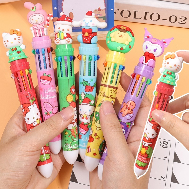ปากกาลูกลื่นคริสต์มาส 10 สี/การ์ตูน Xmas Tree Ledger Grafffit ปากกา ...