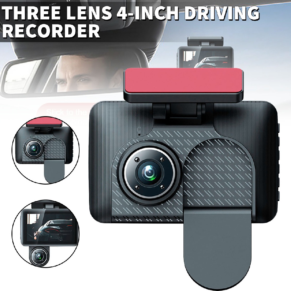 3 Channels Dual Lens Dash Cam 1080P Front Inside Rear Car DVR Recorder ...
