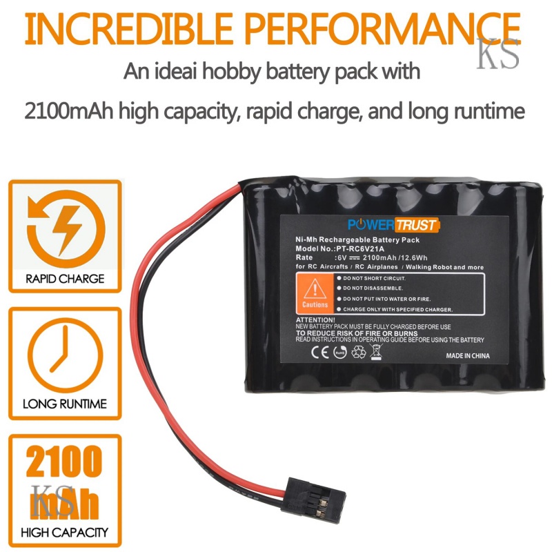KS 2100mAh NiMH Receiver RX Battery with Hitec Connectors for RC ...