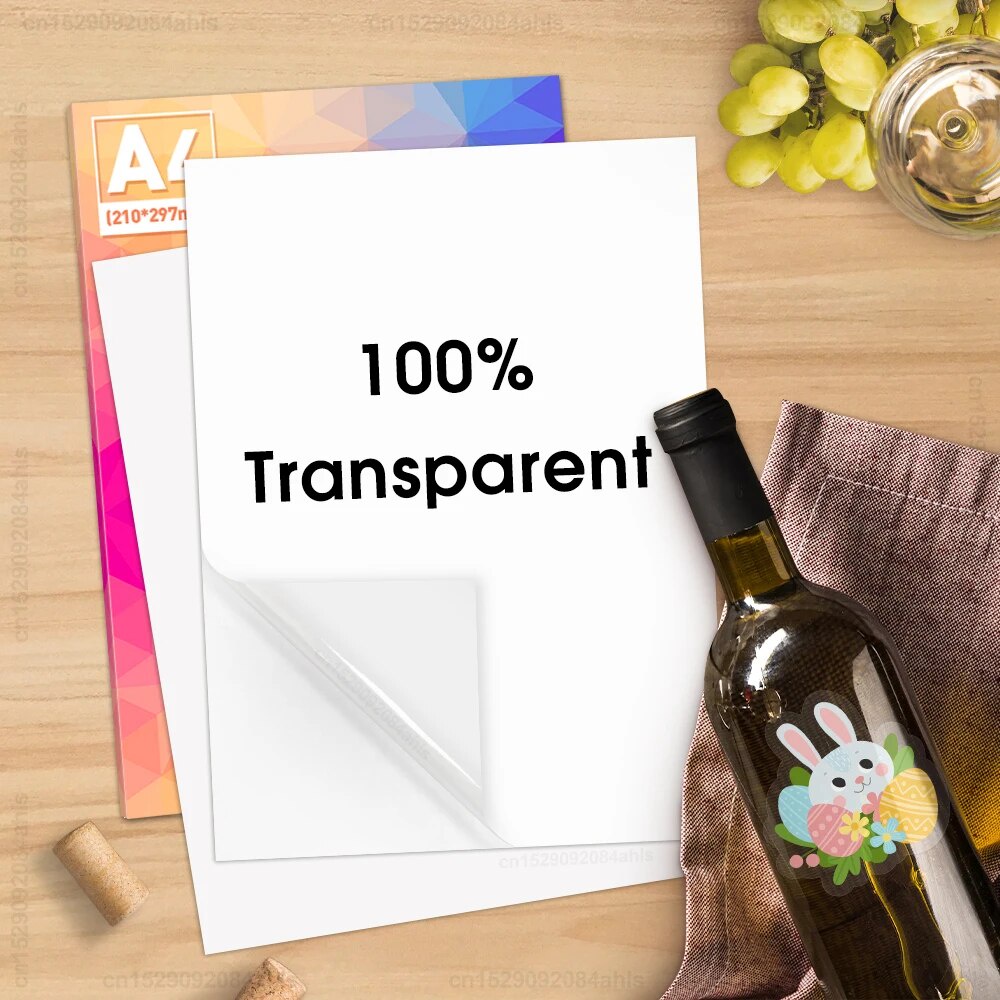 100% Transparent A4 Paper Sheets Adhesive Printable Label Sticker Paper ...