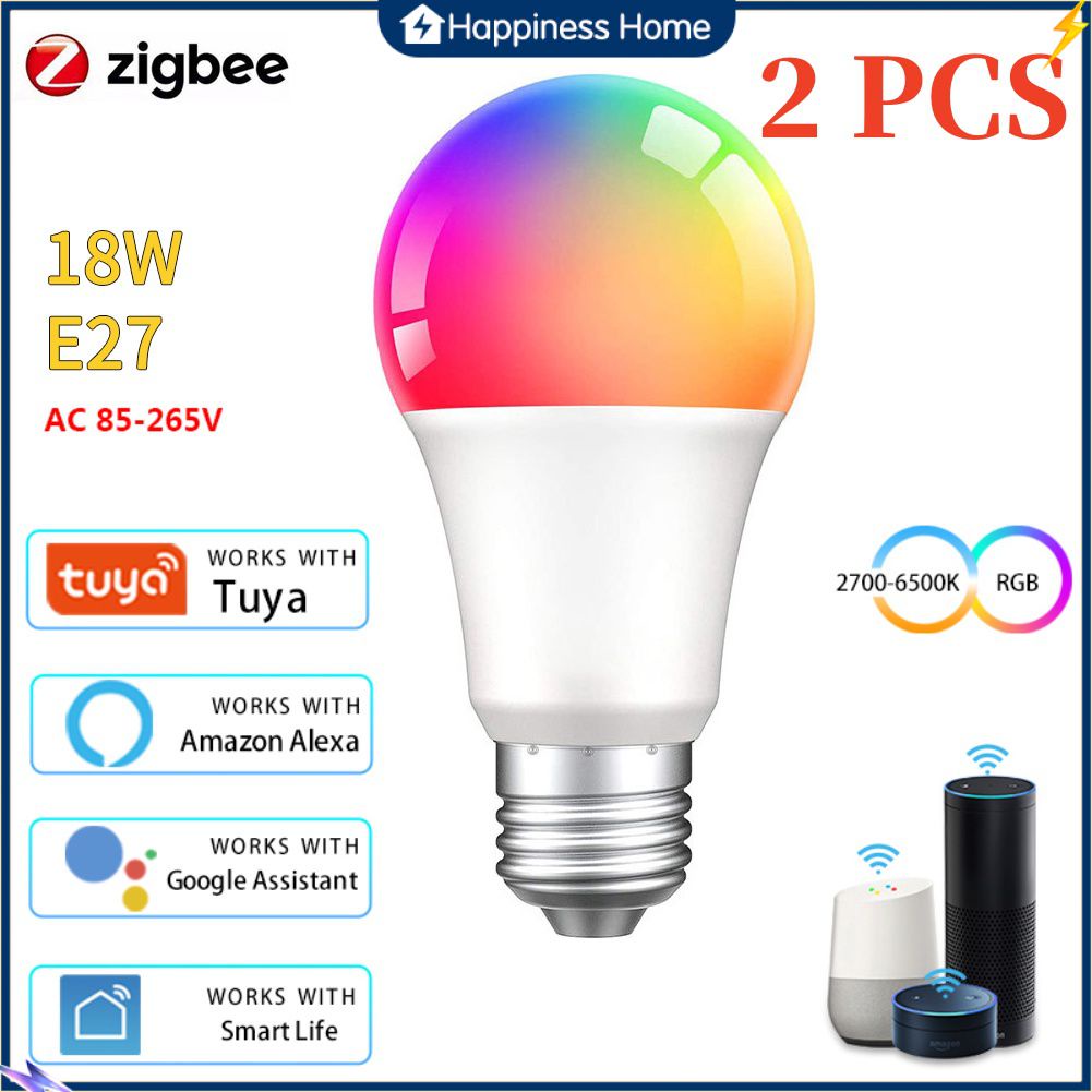 2PCS ไฟอัจฉริยะ หลอดไฟ wifi ไฟเปลี่ยนสี หลอดไฟ Tuya 18W E27 RGB Wi-Fi Blutooth bulb หลอดไฟ ...