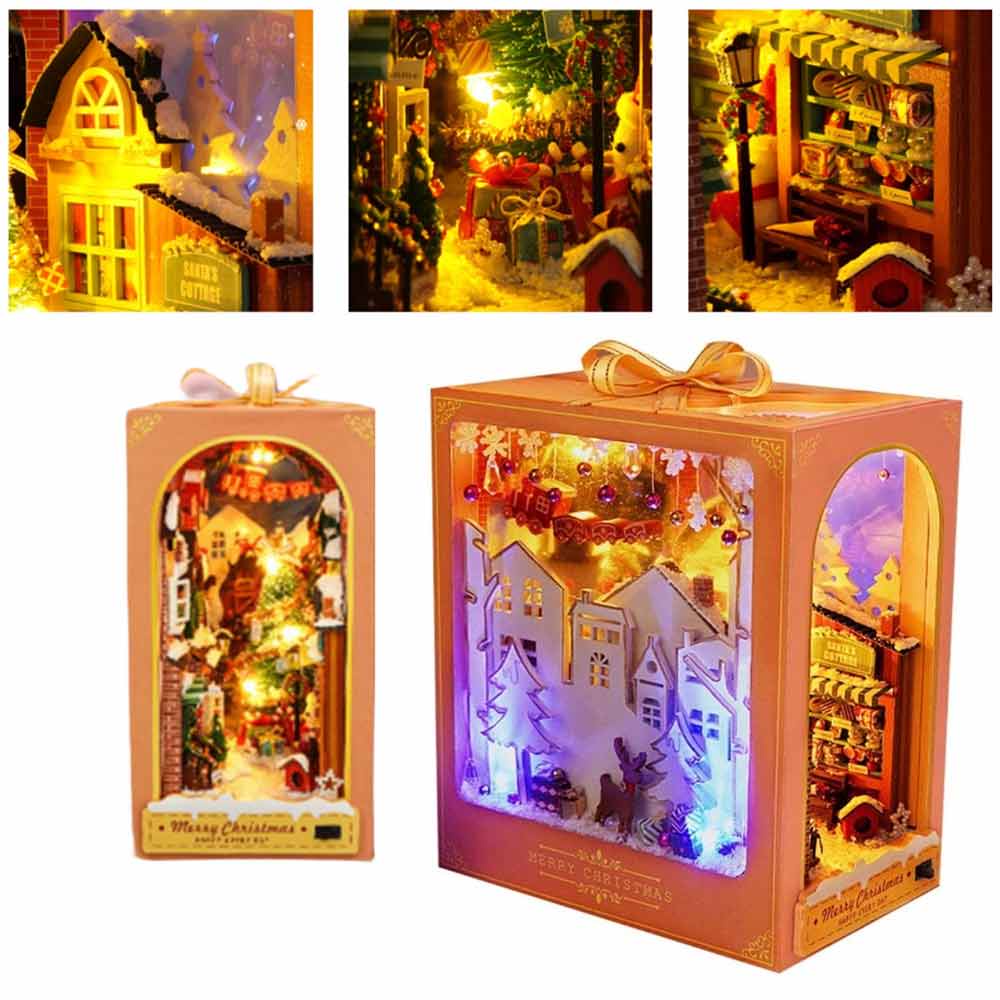 DIY Christmas Book Nook Kit w/LED Light and Furniture 3D Wooden Puzzle ...