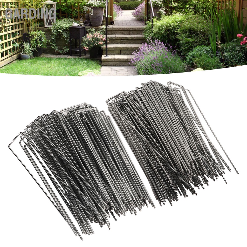 Garding 100 ชิ้น U Shaped Garden Stakes เหล็กชุบสังกะสี Landscape Pins ...