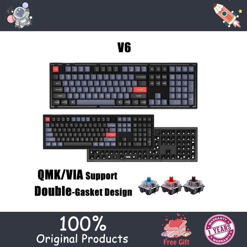 V6 108-key wired mechanical keyboard QMK key change VIA RGB with knob ...