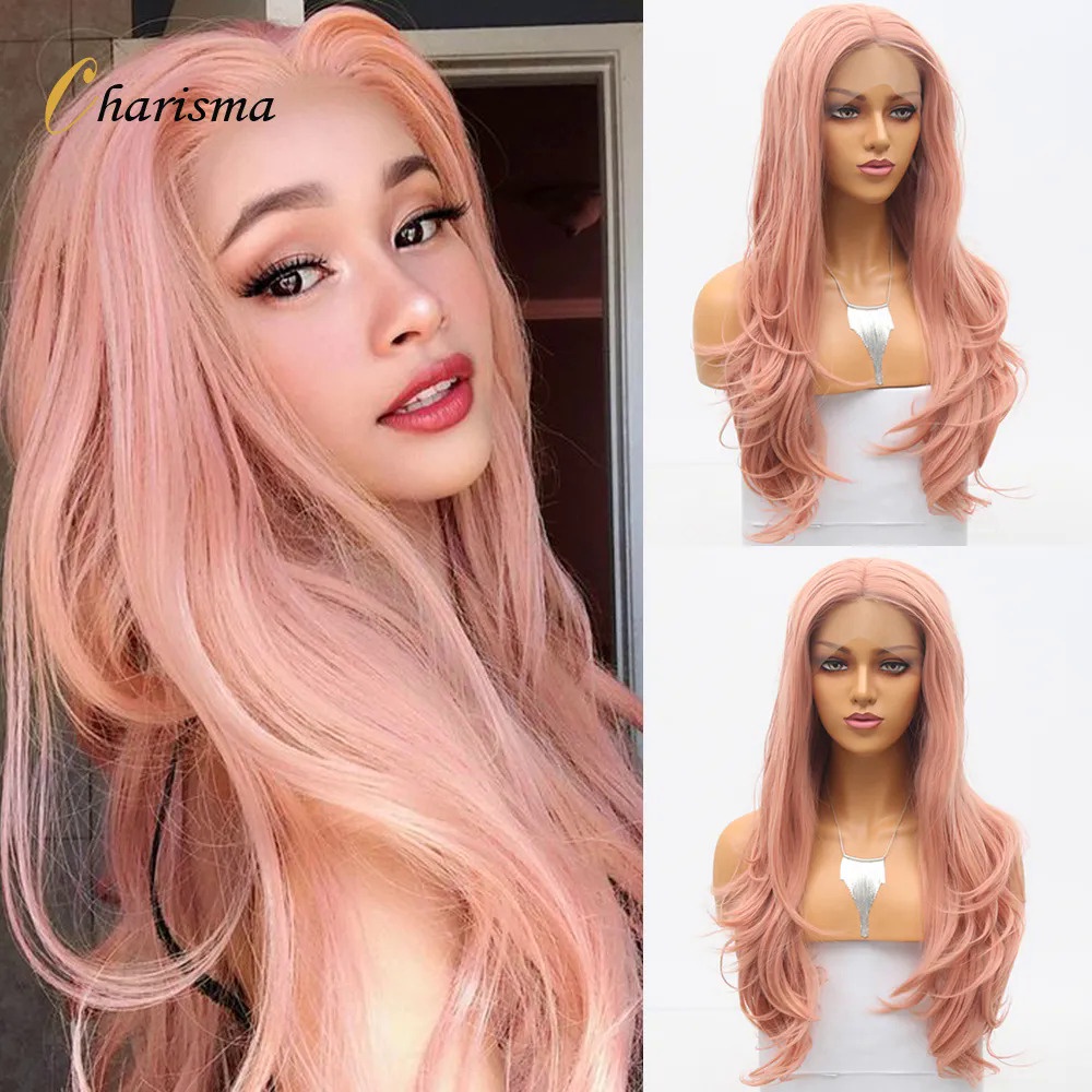 Charisma Body Wave Lace Front Wigs Pink Synthetic Lace Wigs for Black Women Free Part Lace Front ...