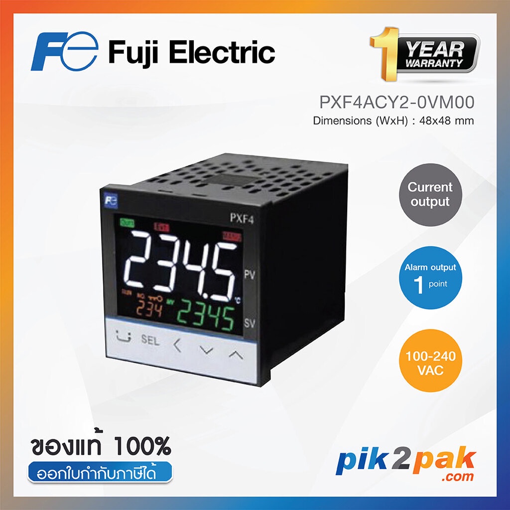 PXF4ACY2-0VM00 : เครื่องควบคุมอุณหภูมิ 48x48mm SSR, 100-240VAC RS-485 - Fuji Electric Temp ...