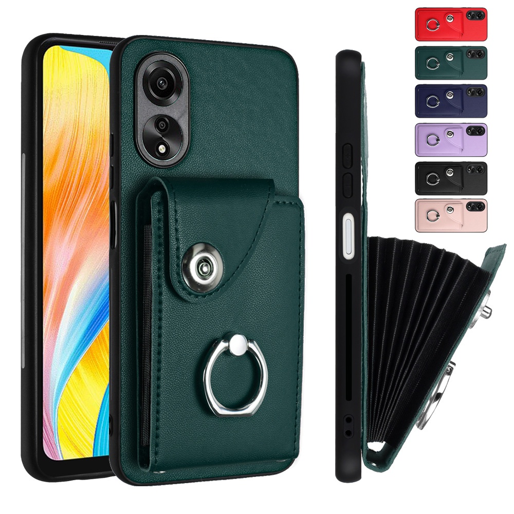 เคสโทรศัพท์มือถือหนัง พร้อมสายคล้องมือ ช่องใส่บัตร สําหรับ Oppo A17 A18