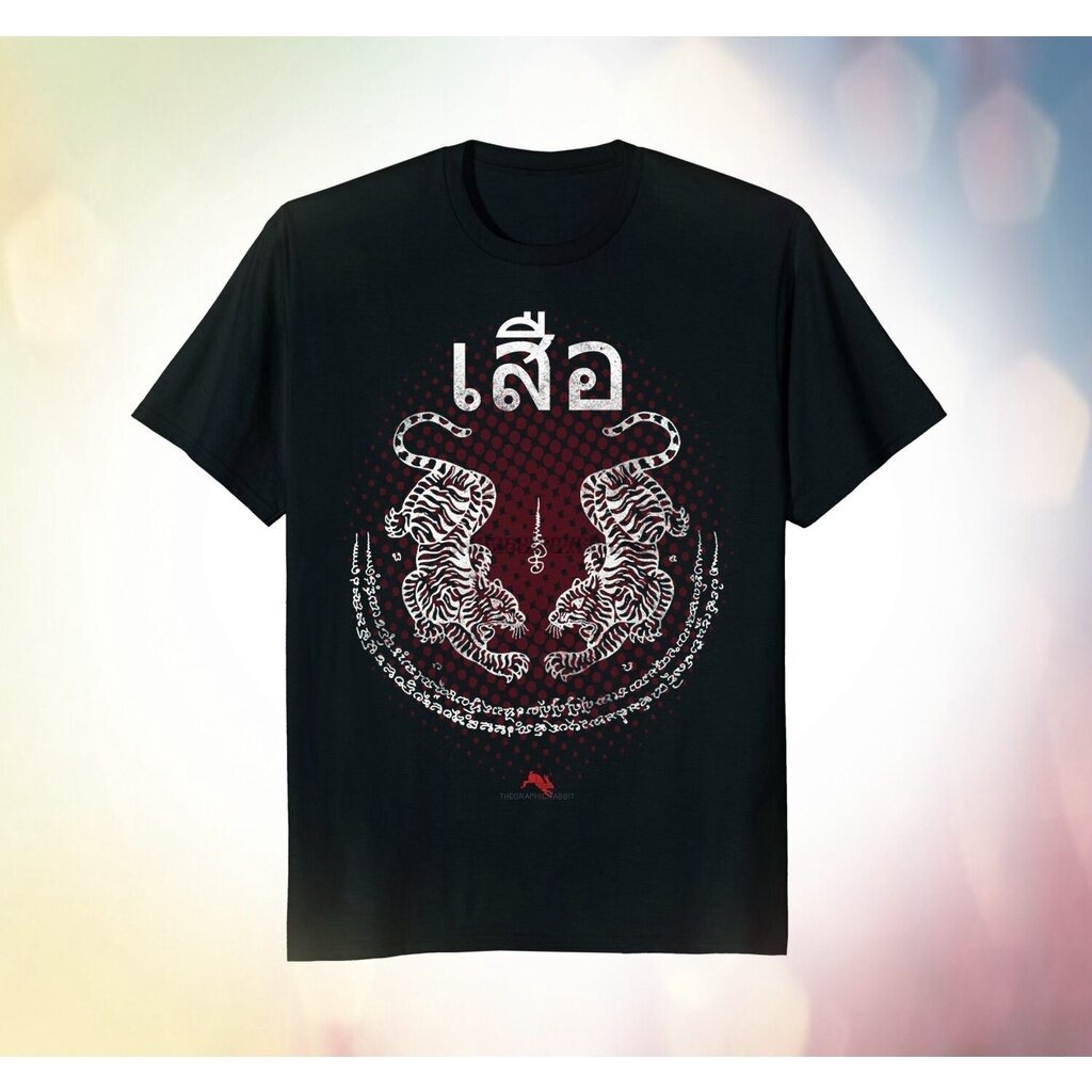 Twin Tiger Sak Yant Tattoo Muay Thai Thailand เสื้อยืดพิมพ์ลาย ราคาถูก ...