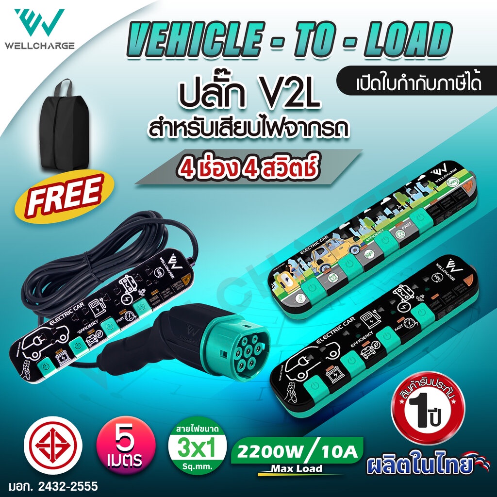 VEHICLE-TO-LOAD [ผลิตในไทย] ปลั๊ก V2L สำหรับเสียบไฟจากรถ สาย IEC53 3x1 ...